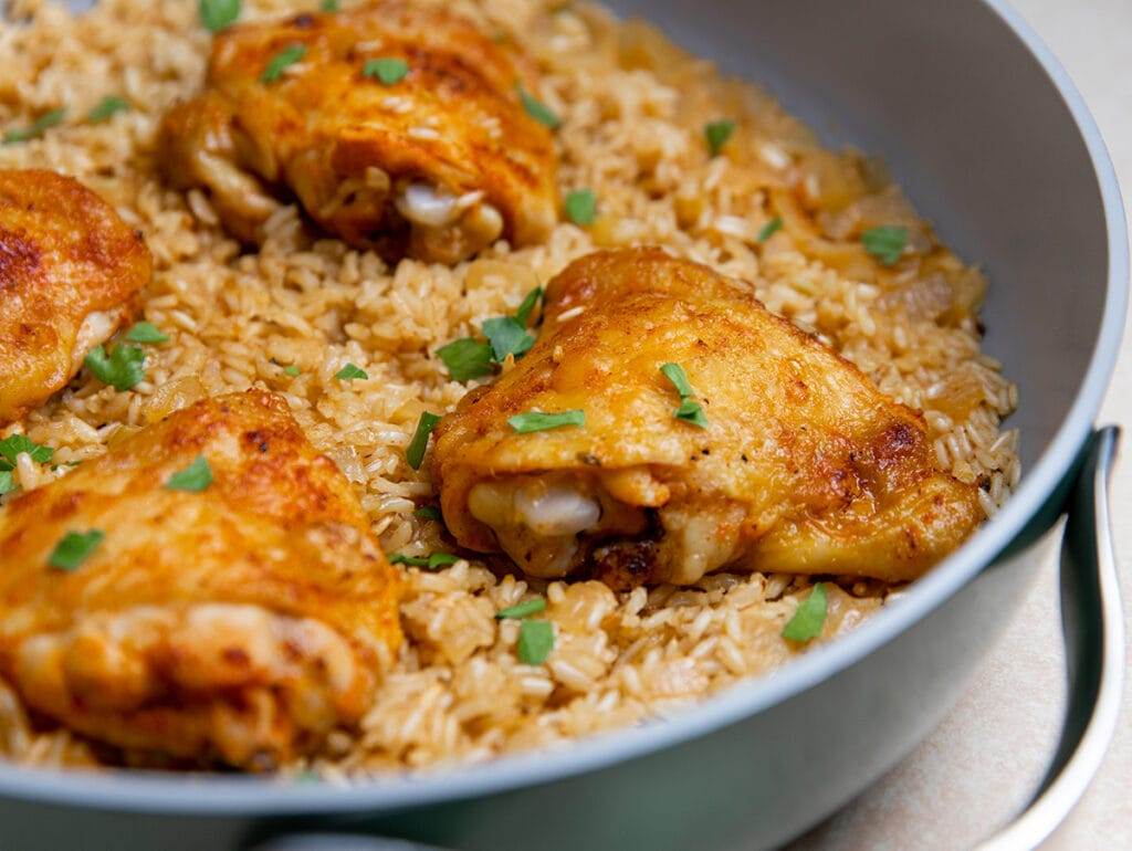 Best Damn Chicken Thighs and Brown Rice - RecipeTeacher